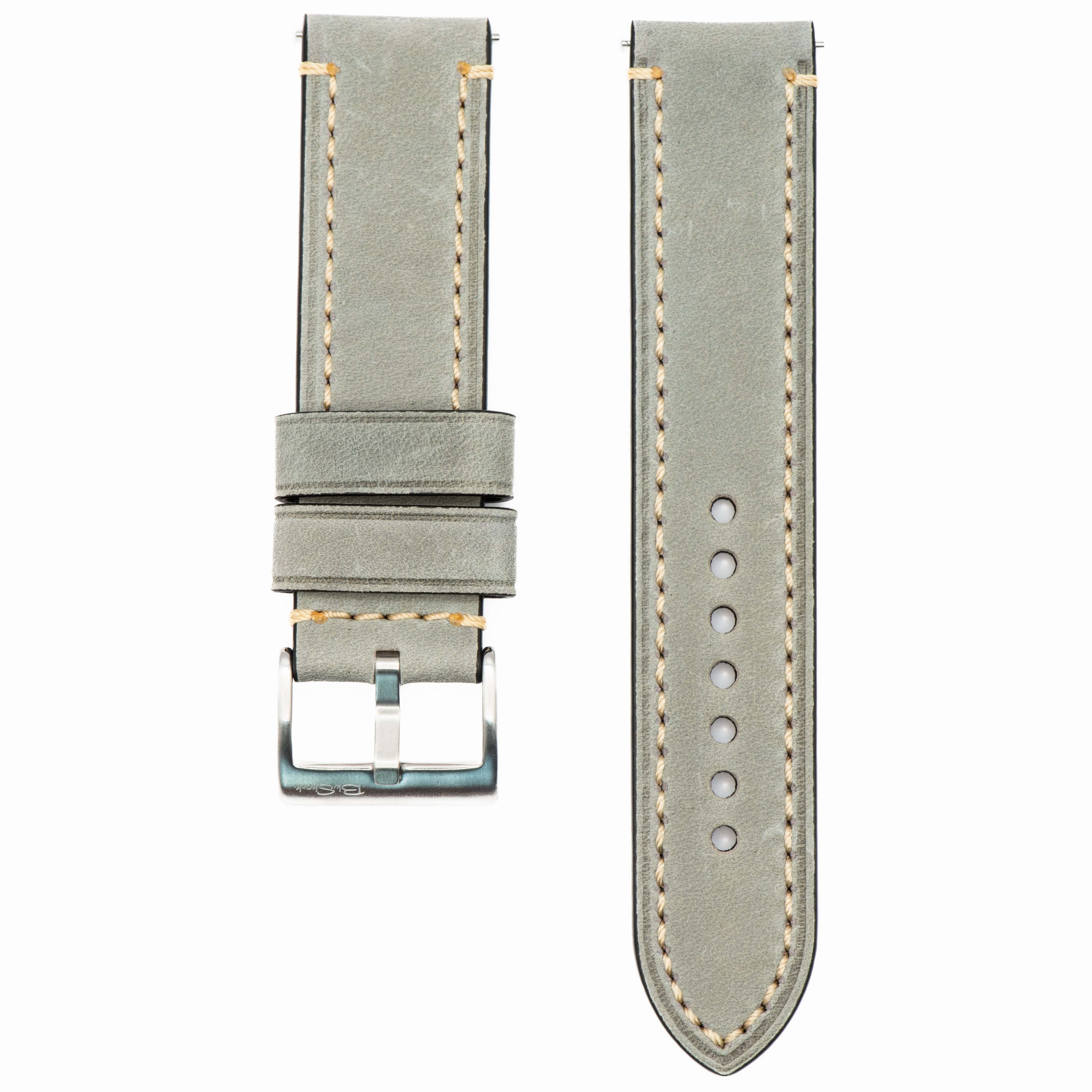 Leather Quick Release Band │ Smoke Gray Border Stitch Strap – BluShark Straps