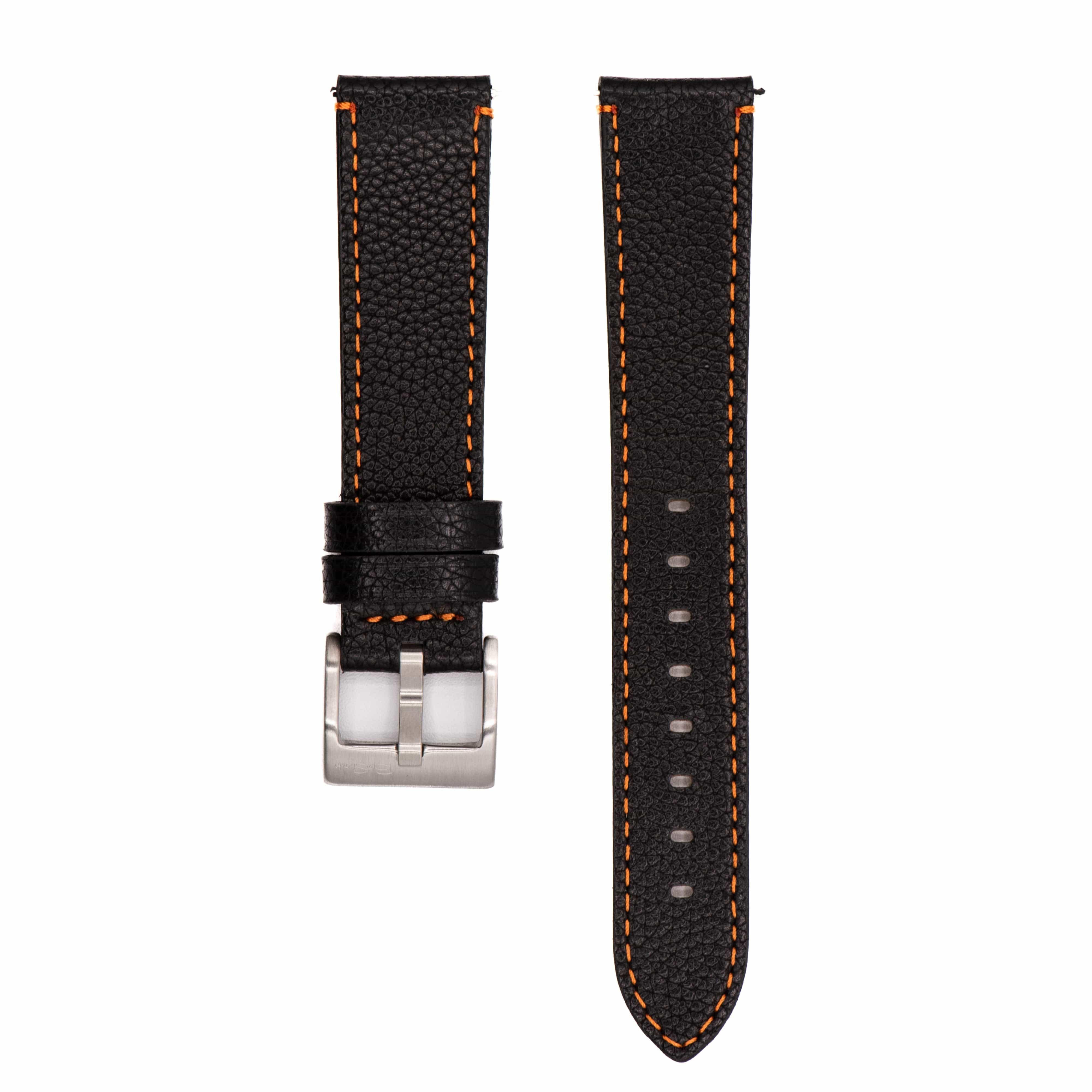 Leather Quick Release Band │Contrast Stitch Black with Orange Strap ...