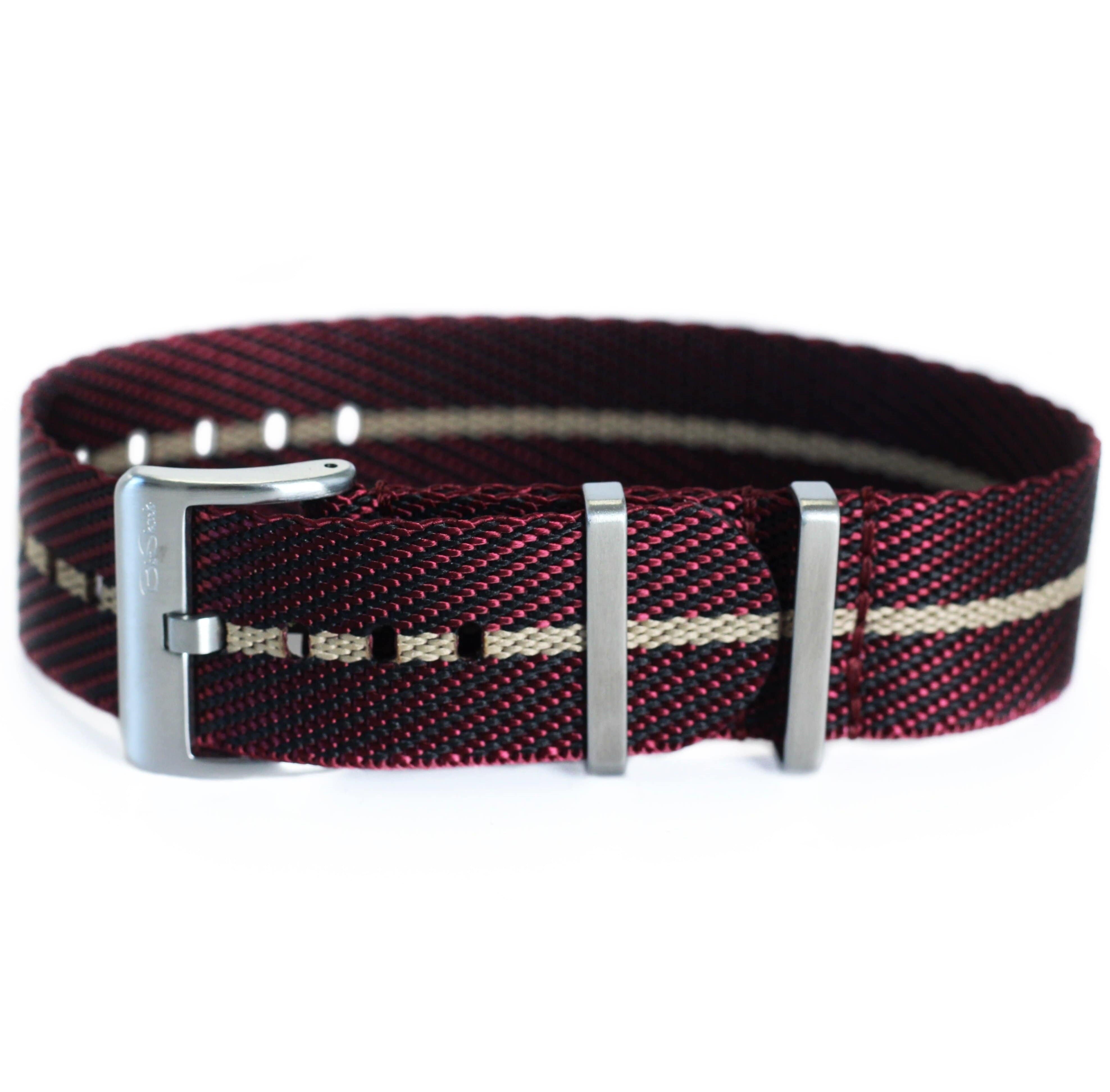 Knit Weave Nylon Watch Strap Single-Pass Military Style Red & Tan ...