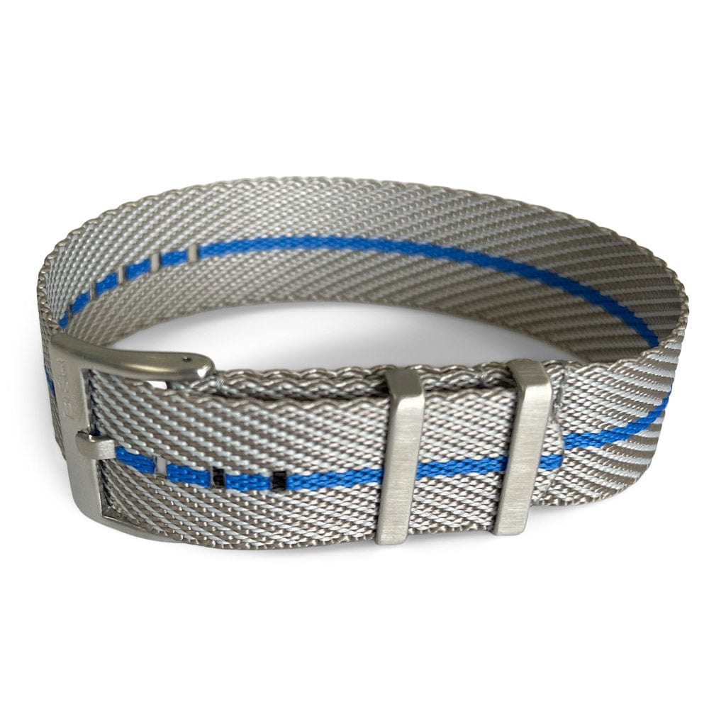 Knit Weave Nylon Watch Strap Single-Pass Military Style Silver & Blue ...